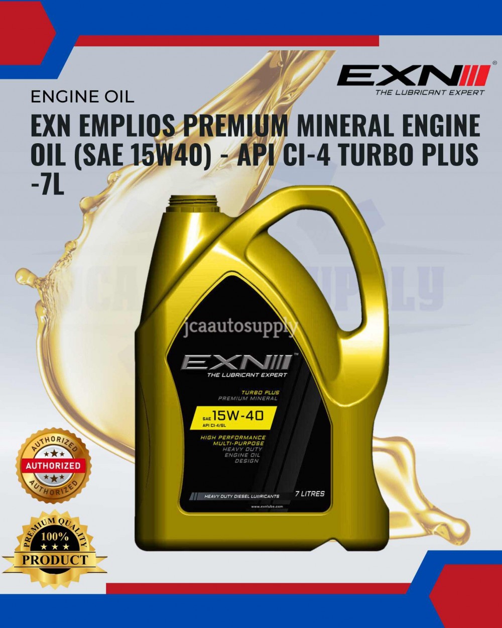EXN Emplios Premium Mineral Engine Oil (SAE 15W40) - API CI-4 Turbo Plus -7L | EXN | JCA AUTO SUPPLY